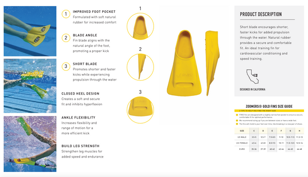 FINIS Zoomers Gold short blade fins for speed training and fitness ...